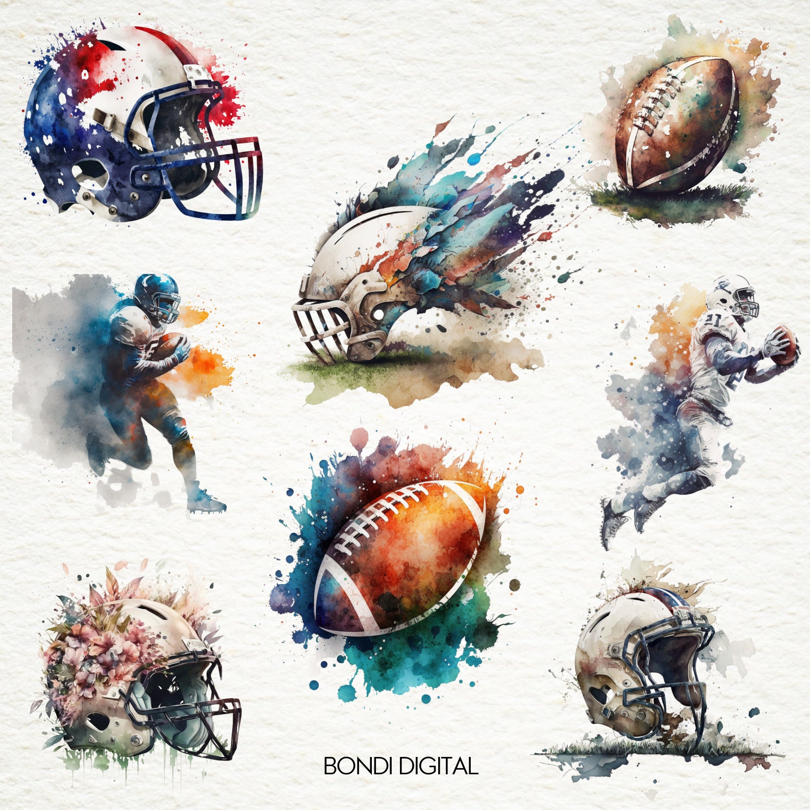 Watercolor Football Clipart - PNG Format for Commercial Use - Instant ...