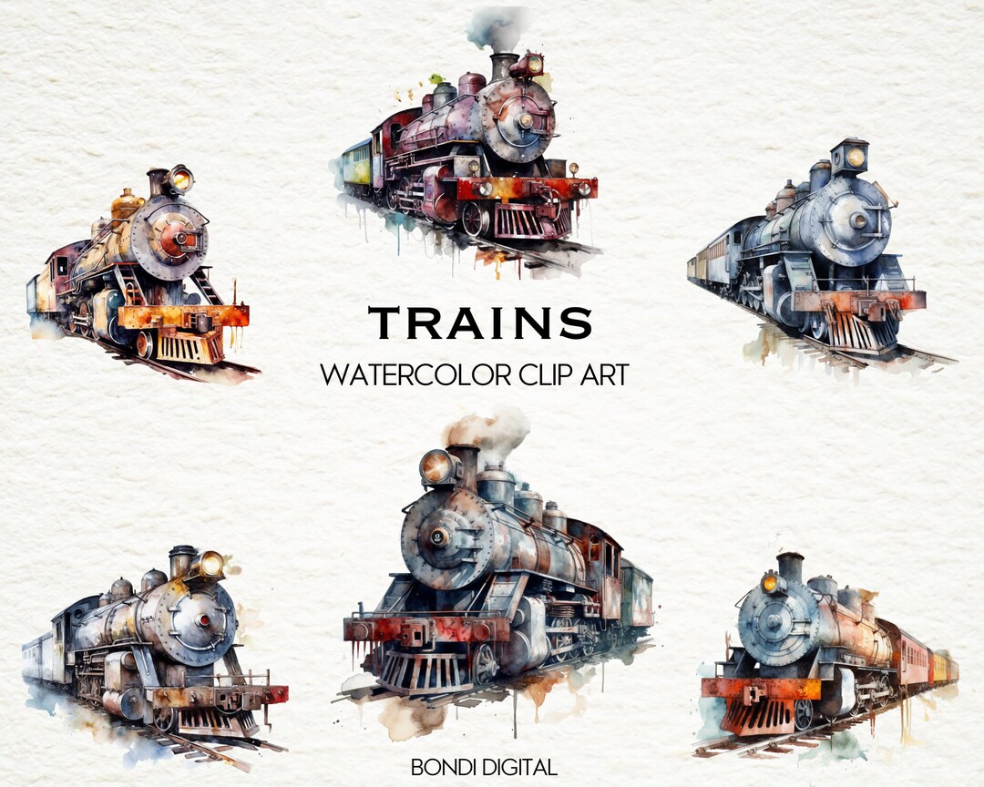 Watercolor Train Clipart | Scrapbooking | PNG Format for Commercial Use ...