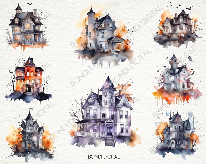 Watercolor Spooky Haunted House Clipart | PNG Format for Commercial Use ...