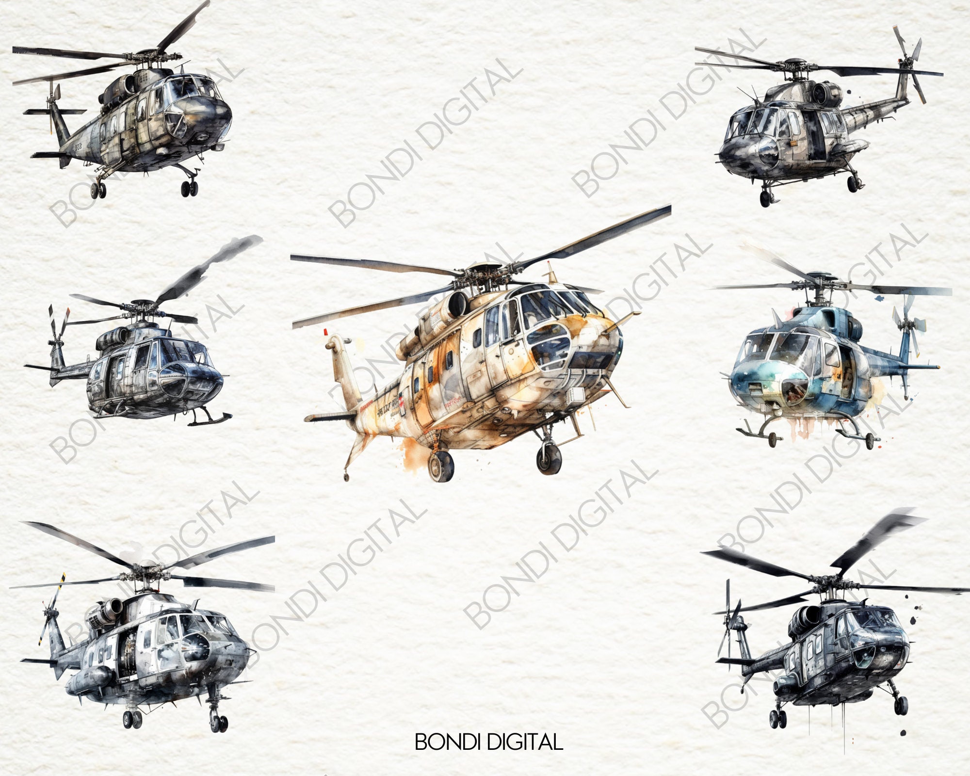 Watercolor Helicopter Clipart | Aviation Clipart | PNG Format for ...