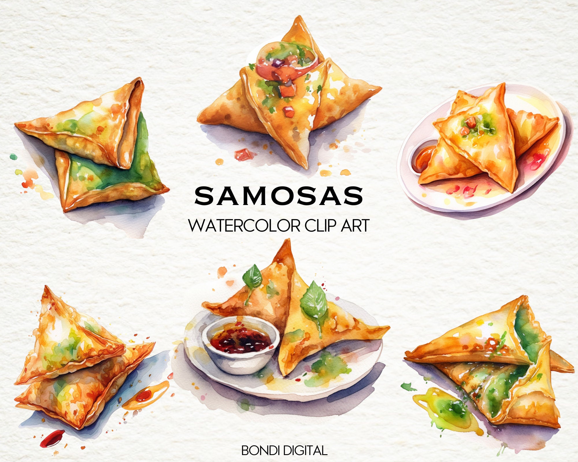 Watercolor Samosas Clipart | PNG Format for Commercial Use, Instant ...