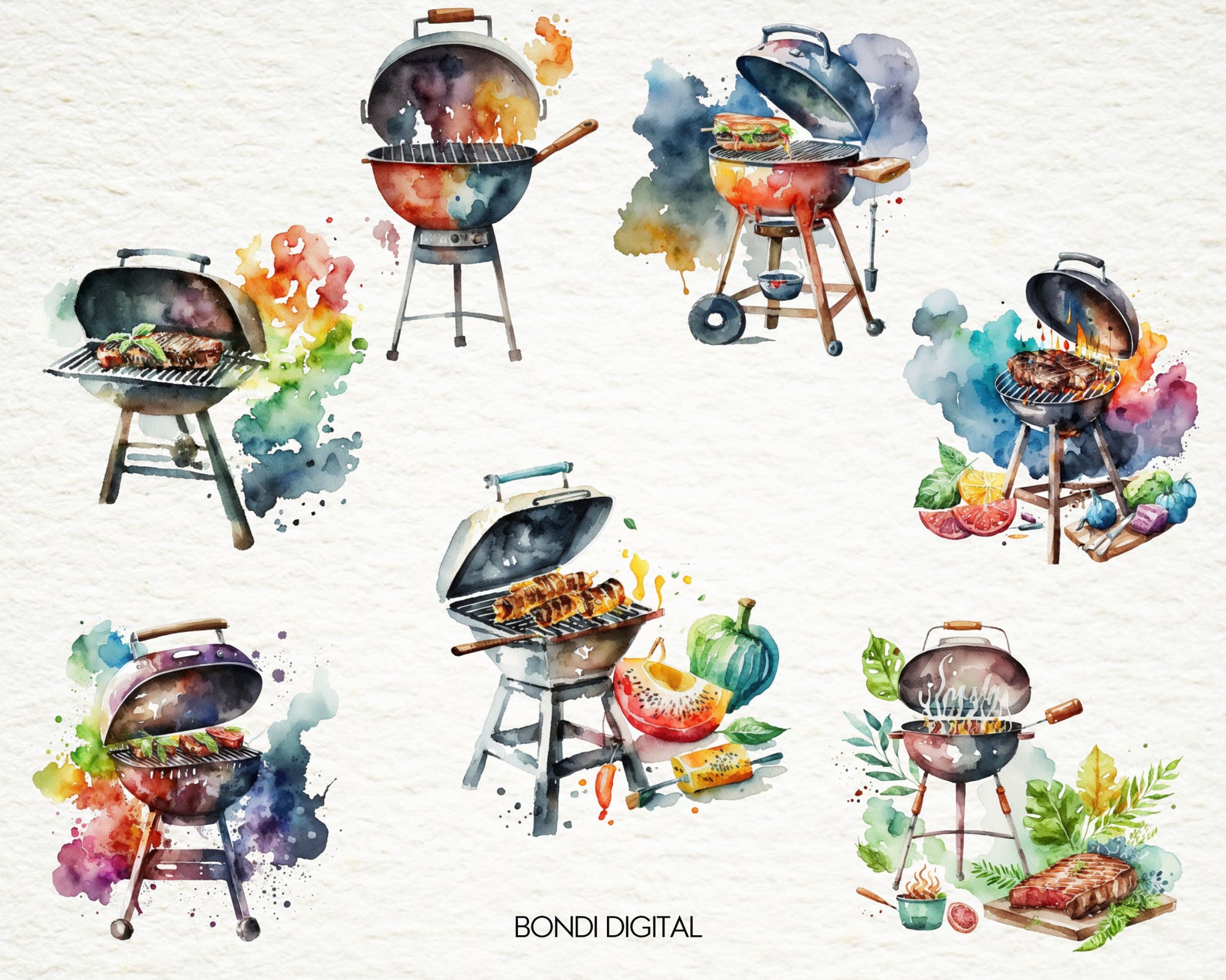 Watercolor Barbecue Clipart BBQ Clipart PNG Format for - Etsy