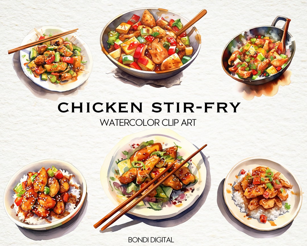 Watercolor Chicken Stir-fry Clipart | PNG Format for Commercial Use ...