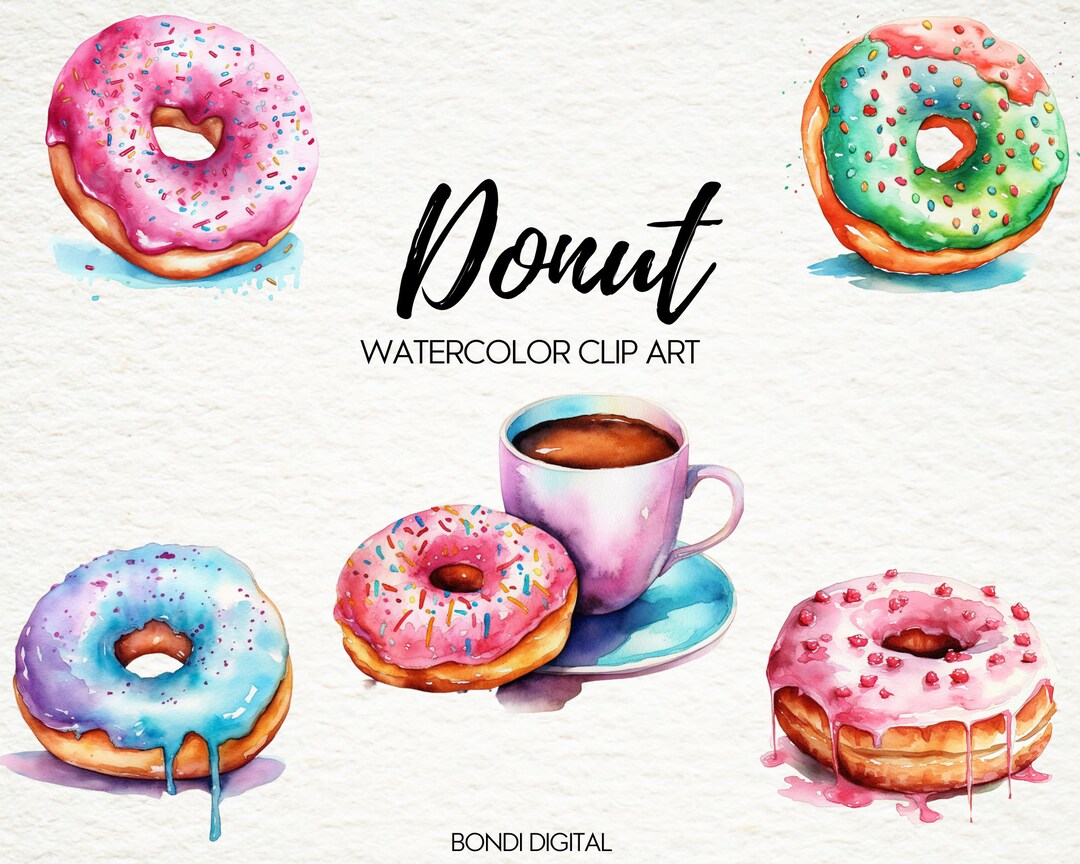 Watercolor Donut Clipart Food Clipart PNG Format for - Etsy