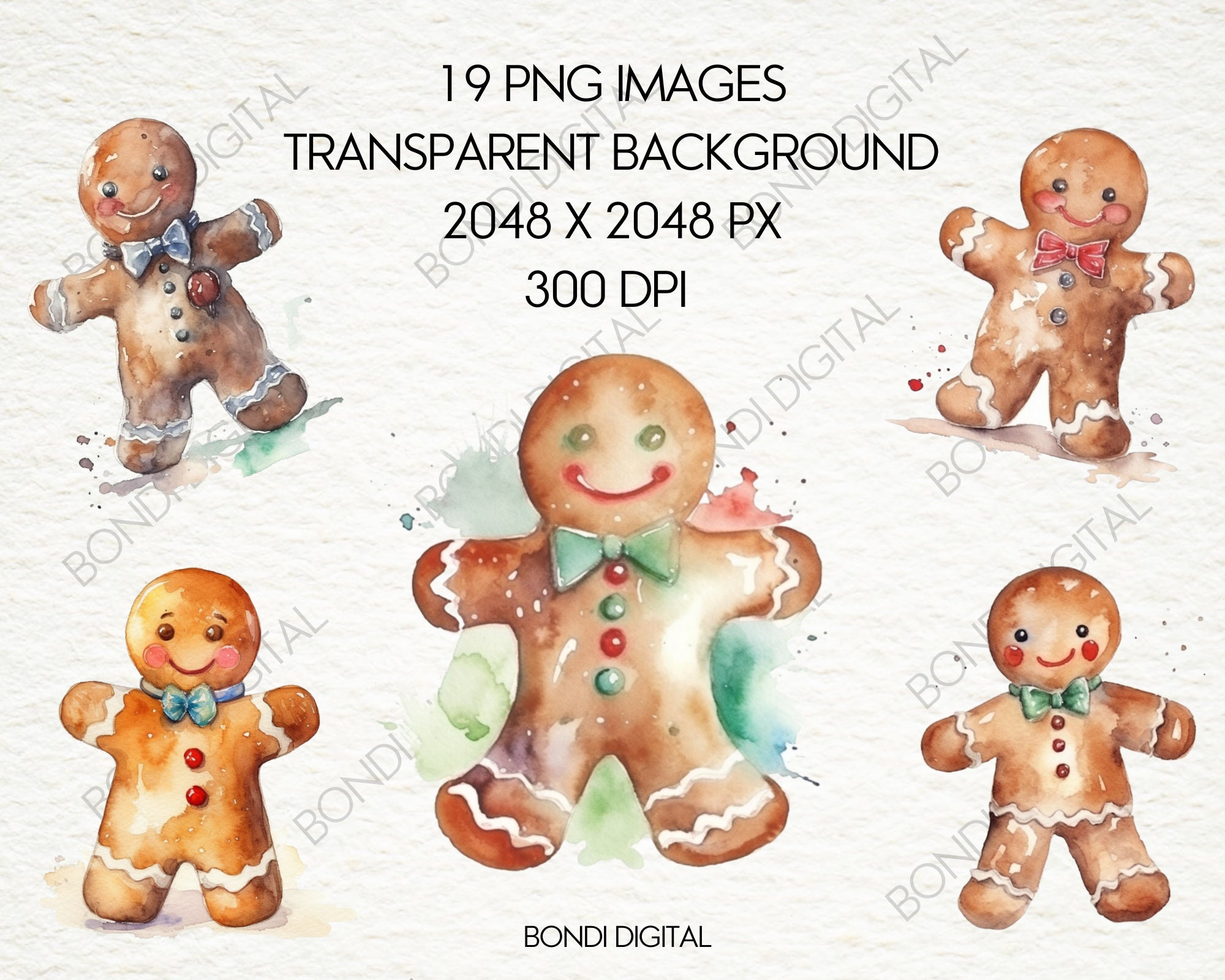 Watercolor Gingerbread Men Clipart | PNG Format for Commercial Use ...