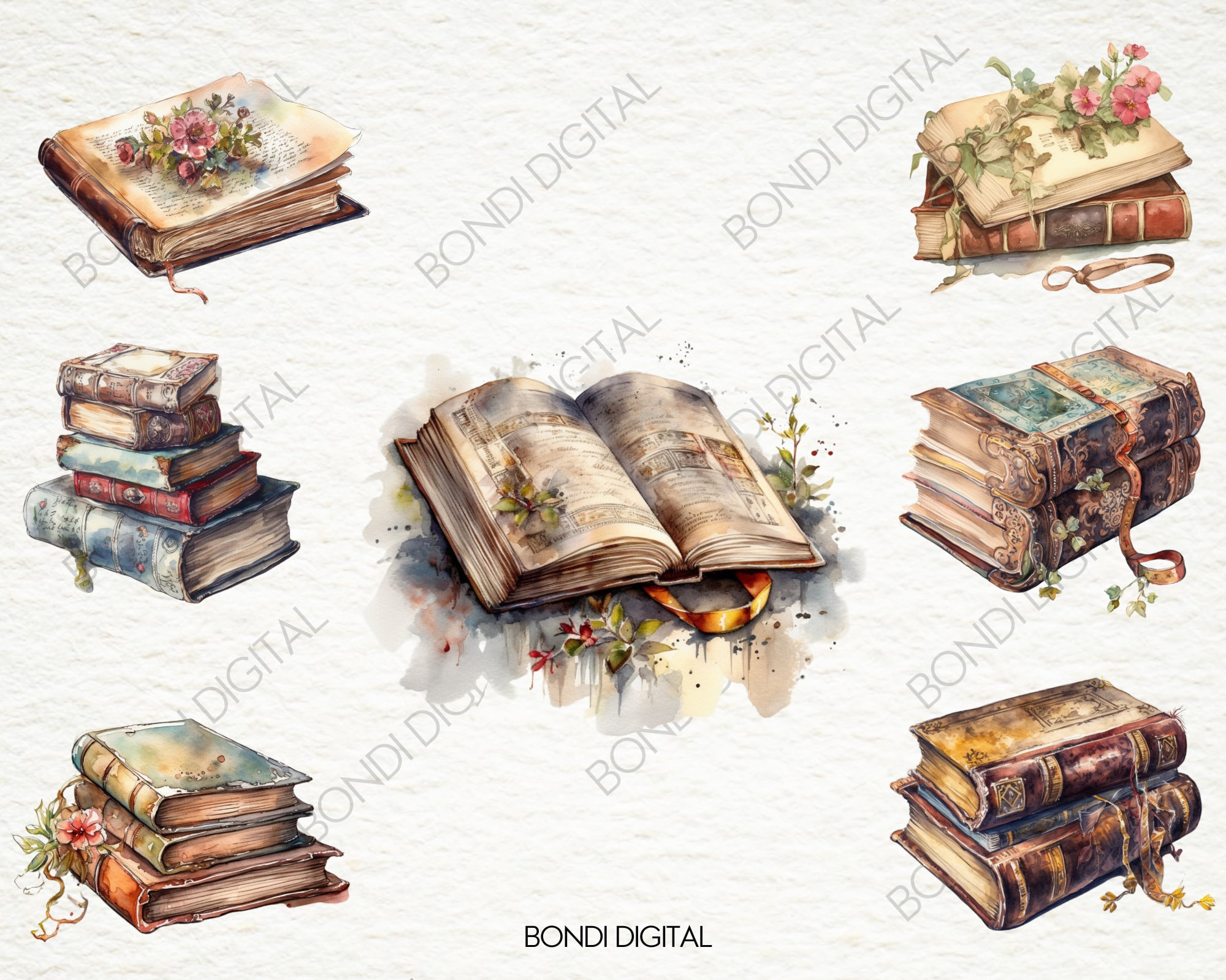 Watercolor Antique Books Clipart | PNG Format for Commercial Use ...