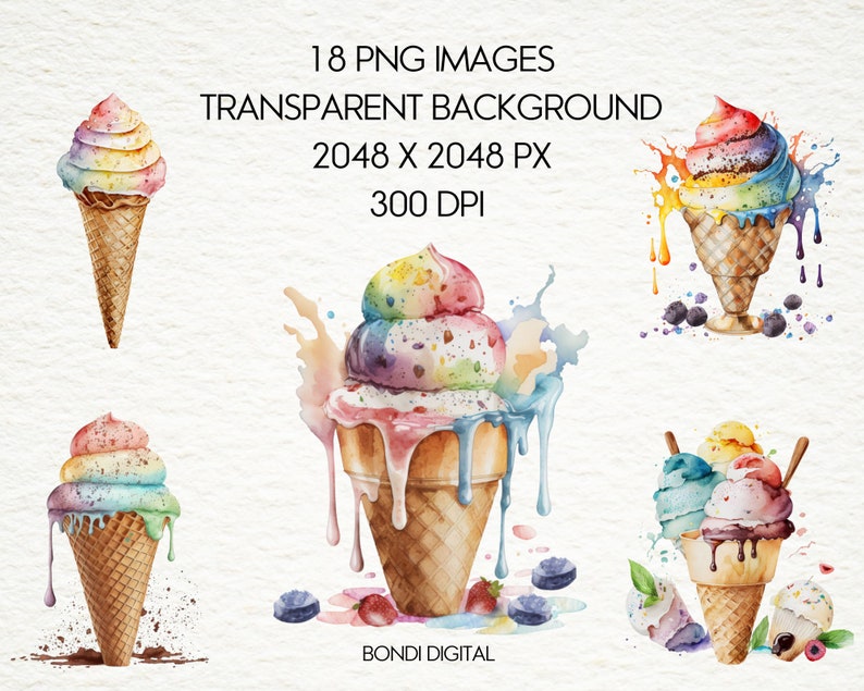 Watercolor Ice Cream Cone Clipart PNG Format for Commercial Use ...