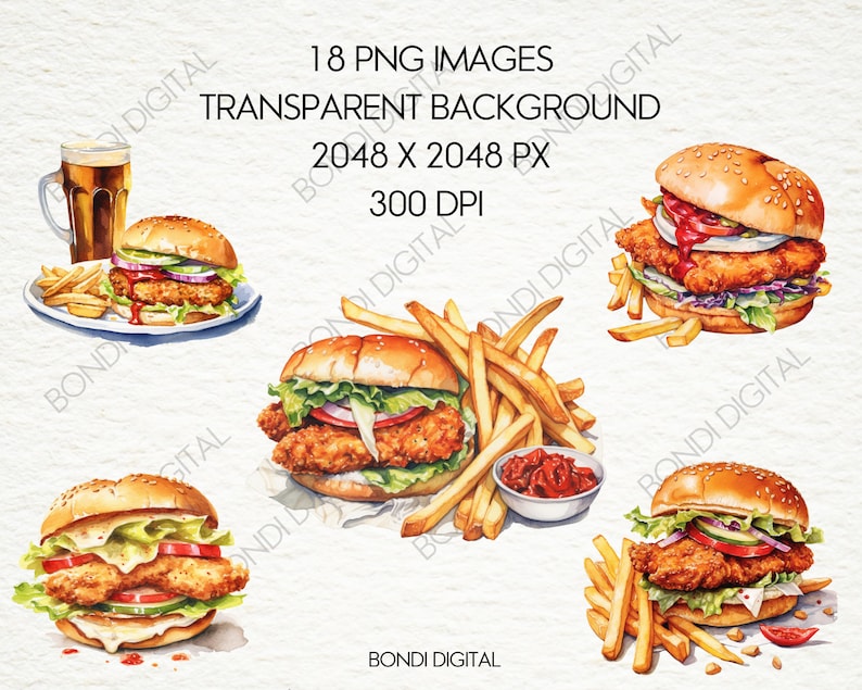 Watercolor Chicken Sandwich Clipart | PNG Format for Commercial Use ...