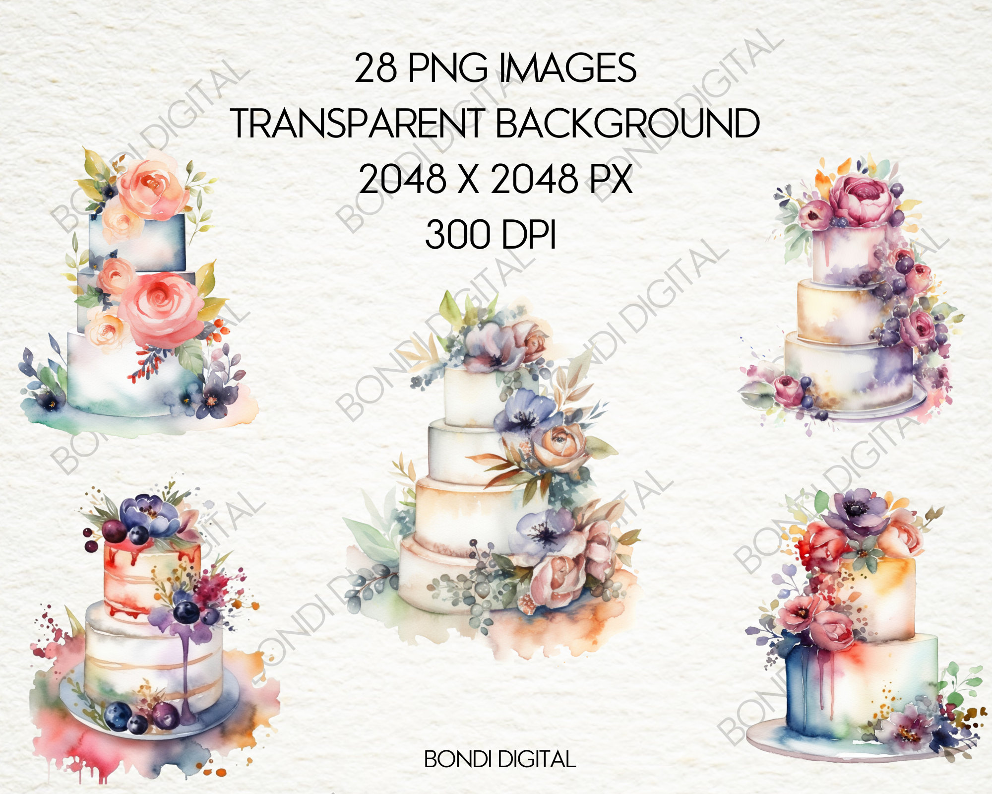 Watercolor Wedding Cake Clipart PNG Format for Commercial Use, Instant ...