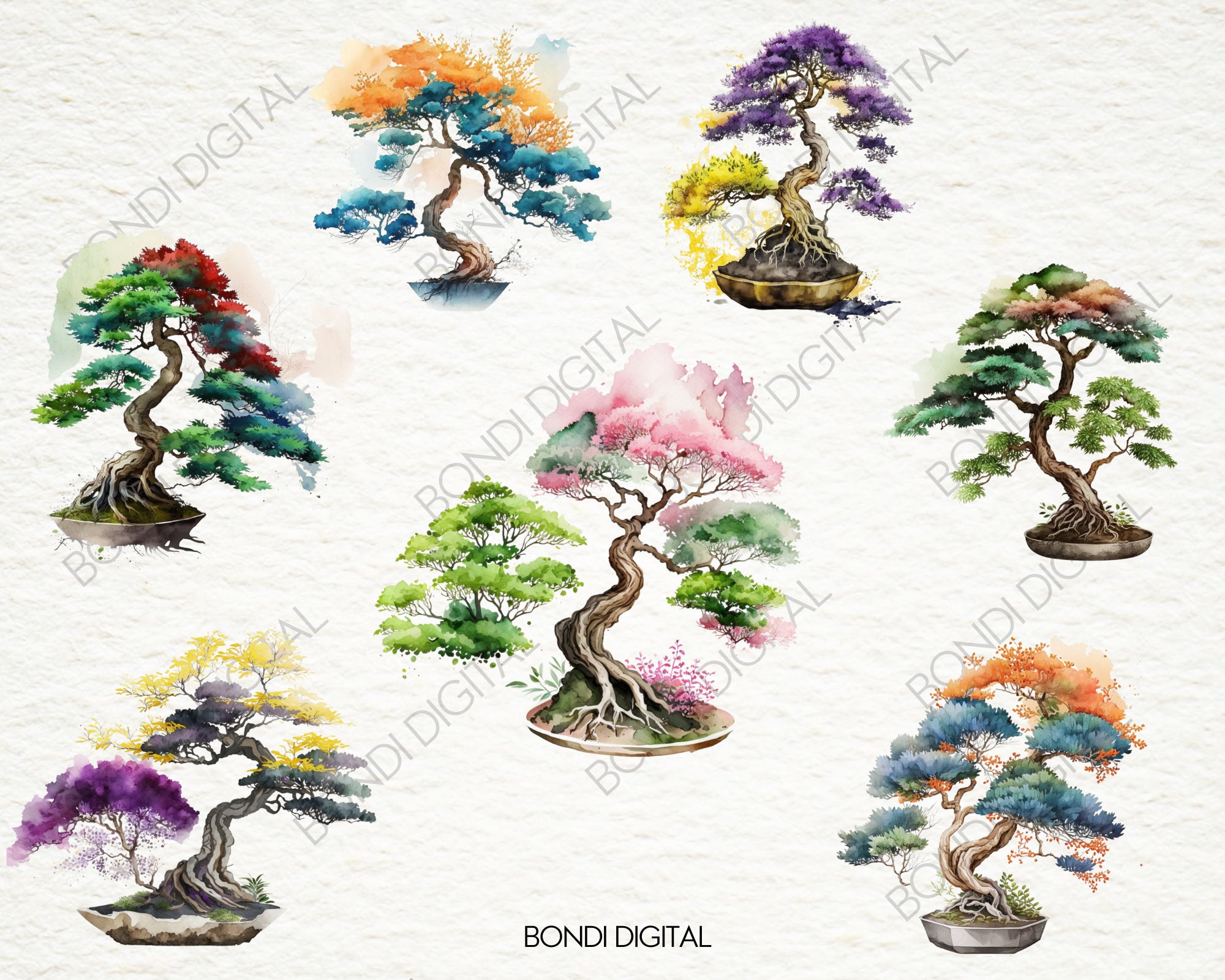 Watercolor Bonsai Tree Clipart | PNG Format for Commercial Use, Instant ...