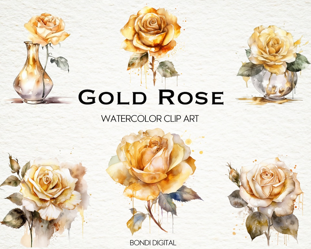 Watercolor Gold Rose Clipart | Flower Clipart | PNG Format for ...