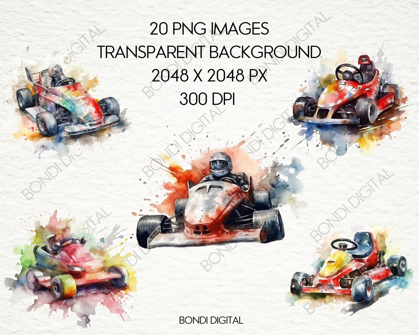 Watercolor Go-kart Clipart | PNG Format for Commercial Use, Instant ...