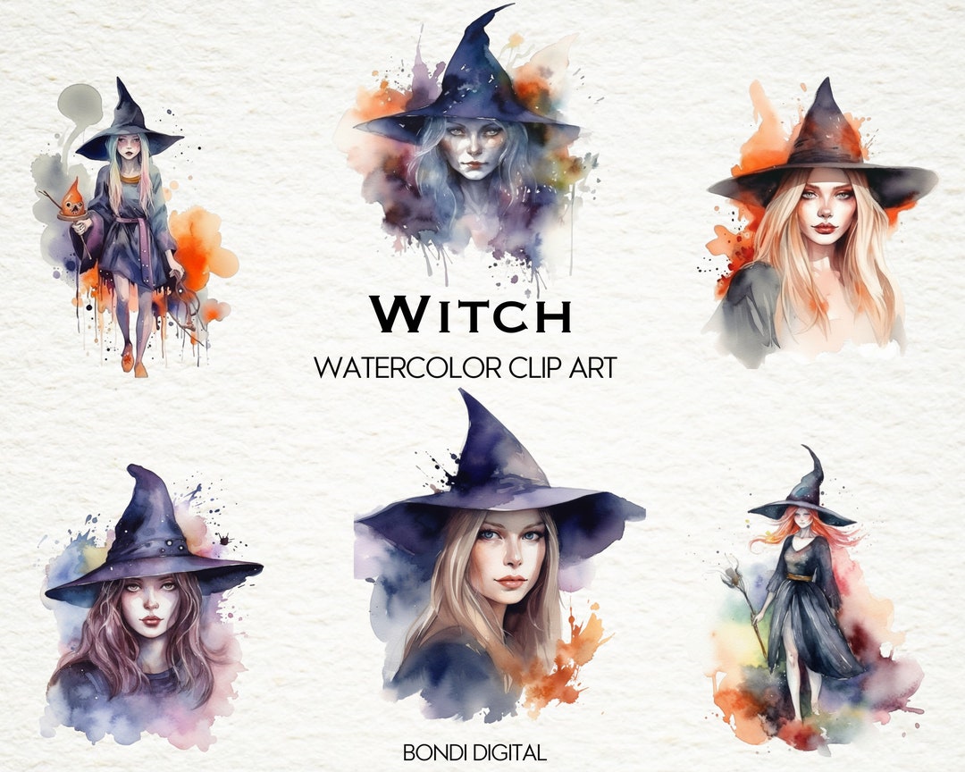 Watercolor Halloween Witch Clipart | PNG Format for Commercial Use ...