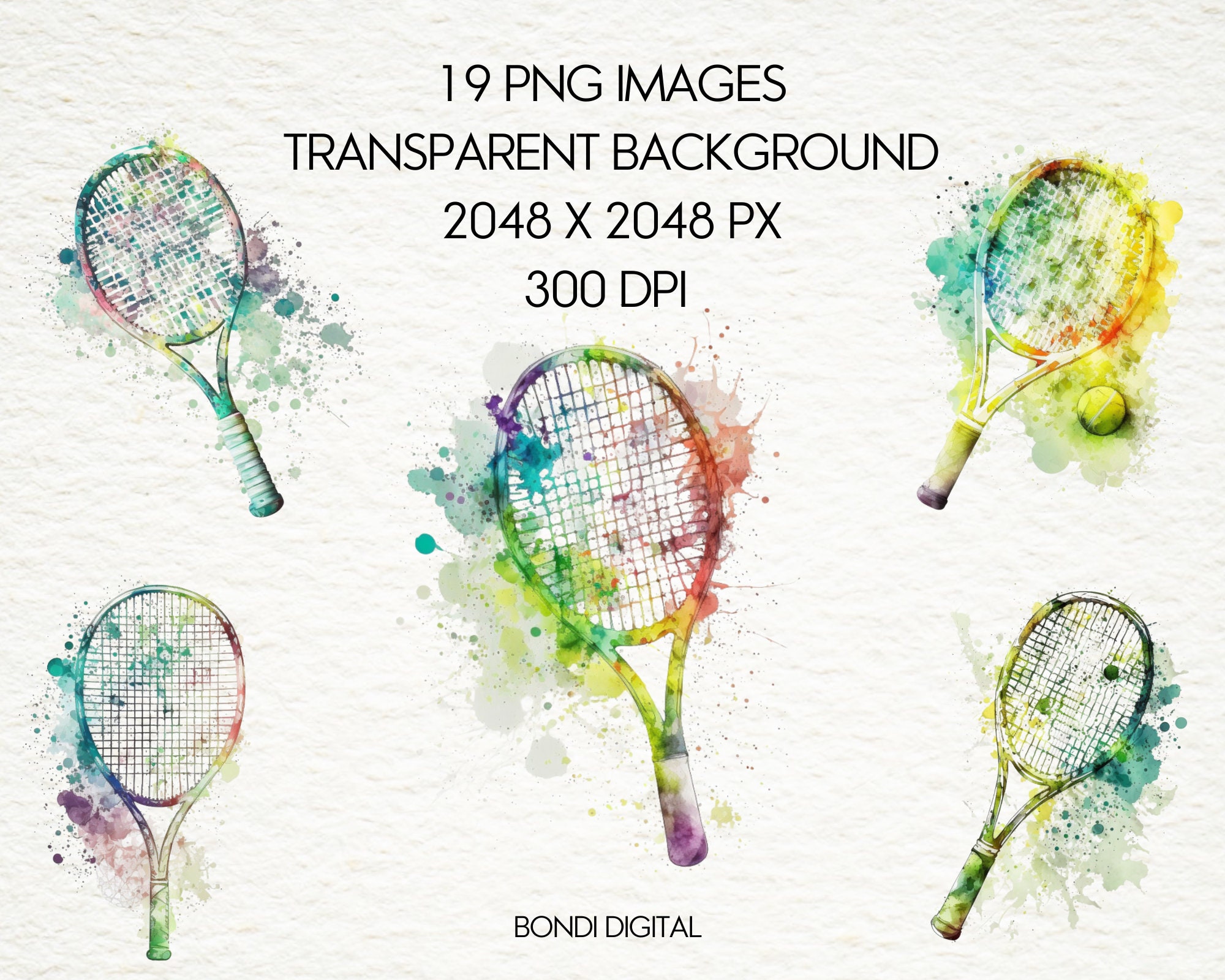 Watercolor Tennis Racket Clipart | Tennis Racquet Clipart | PNG Format ...