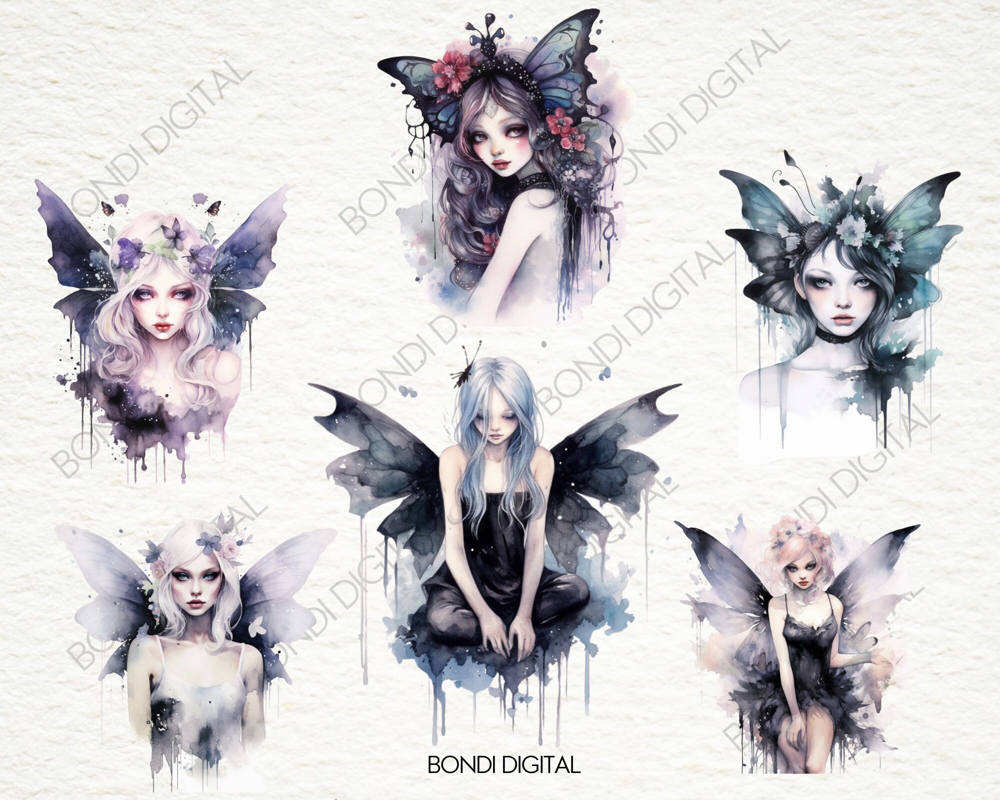 Watercolor Gothic Fairy Clipart | PNG Format for Commercial Use, Instant Download, 17 ...