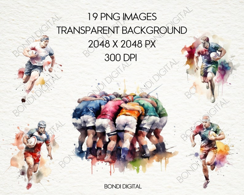 Watercolor Rugby Clipart | PNG Format for Commercial Use, Instant ...