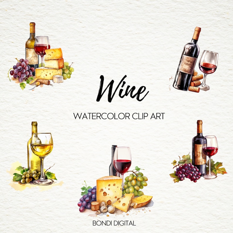 Watercolor Wine Clipart - PNG Format for Commercial Use - Red and White ...