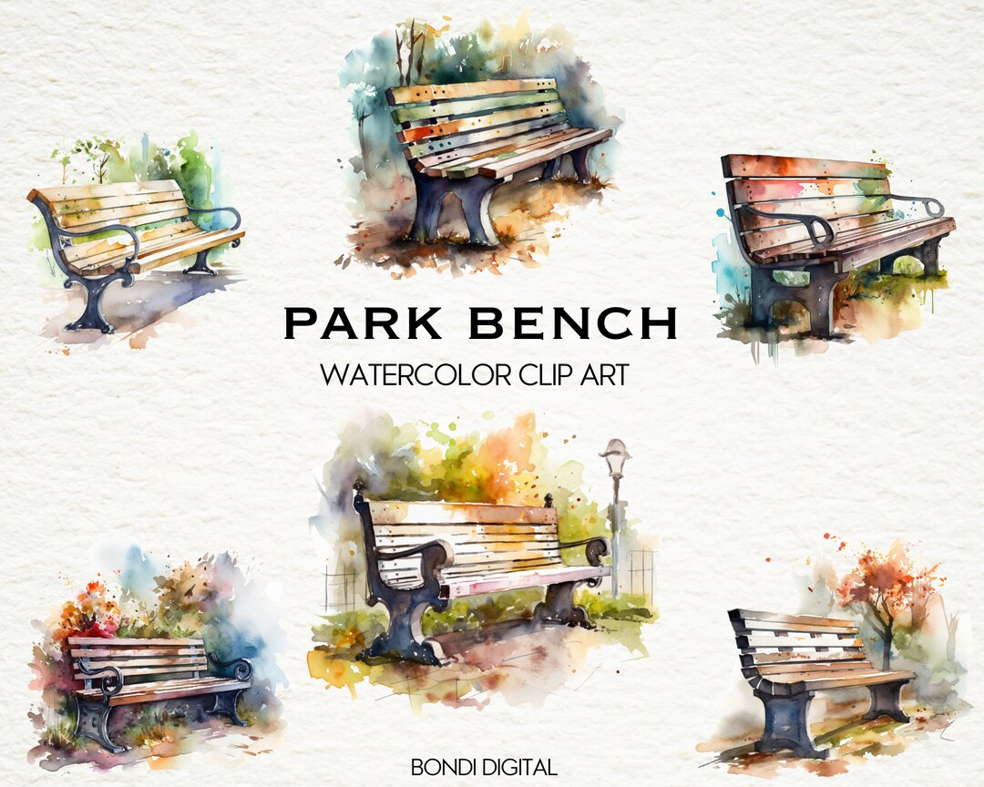 Watercolor Park Bench Clipart | Autumn Clipart | Fall Foliage | PNG ...