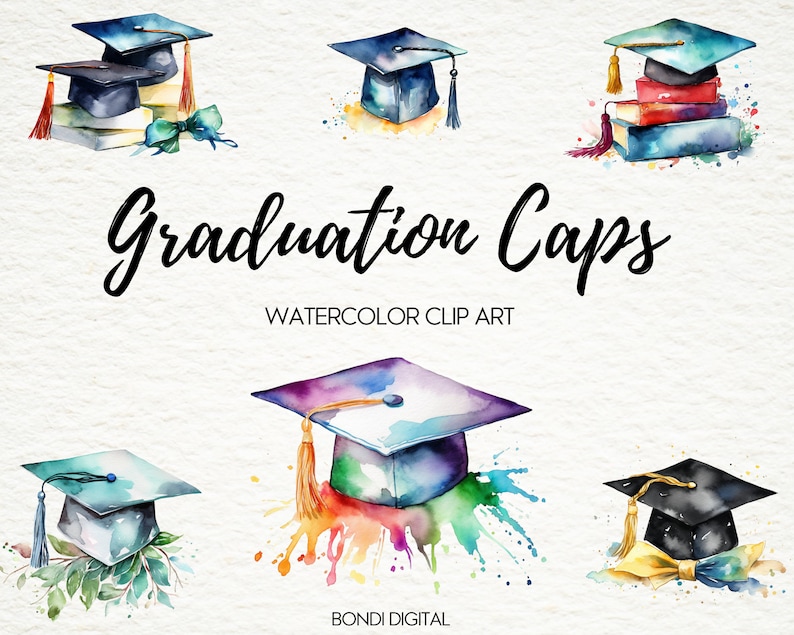Watercolor Graduation Caps Clipart | PNG Format for Commercial Use ...