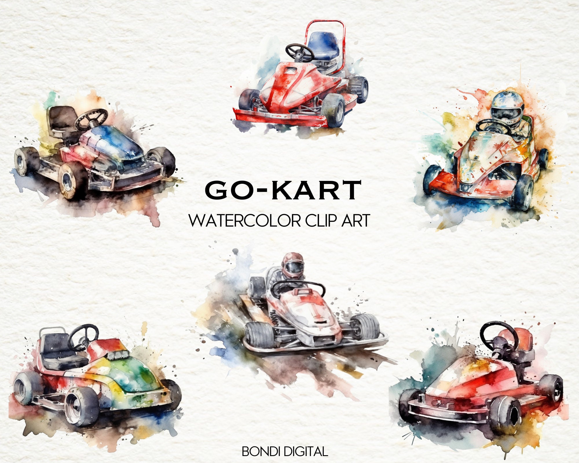 Watercolor Go-kart Clipart | PNG Format for Commercial Use, Instant ...