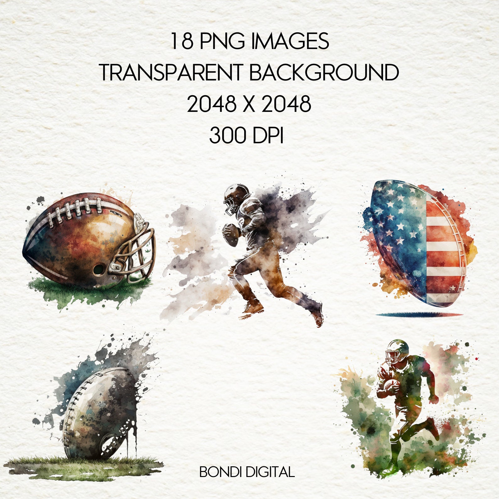 Watercolor Football Clipart - PNG Format for Commercial Use - Instant ...