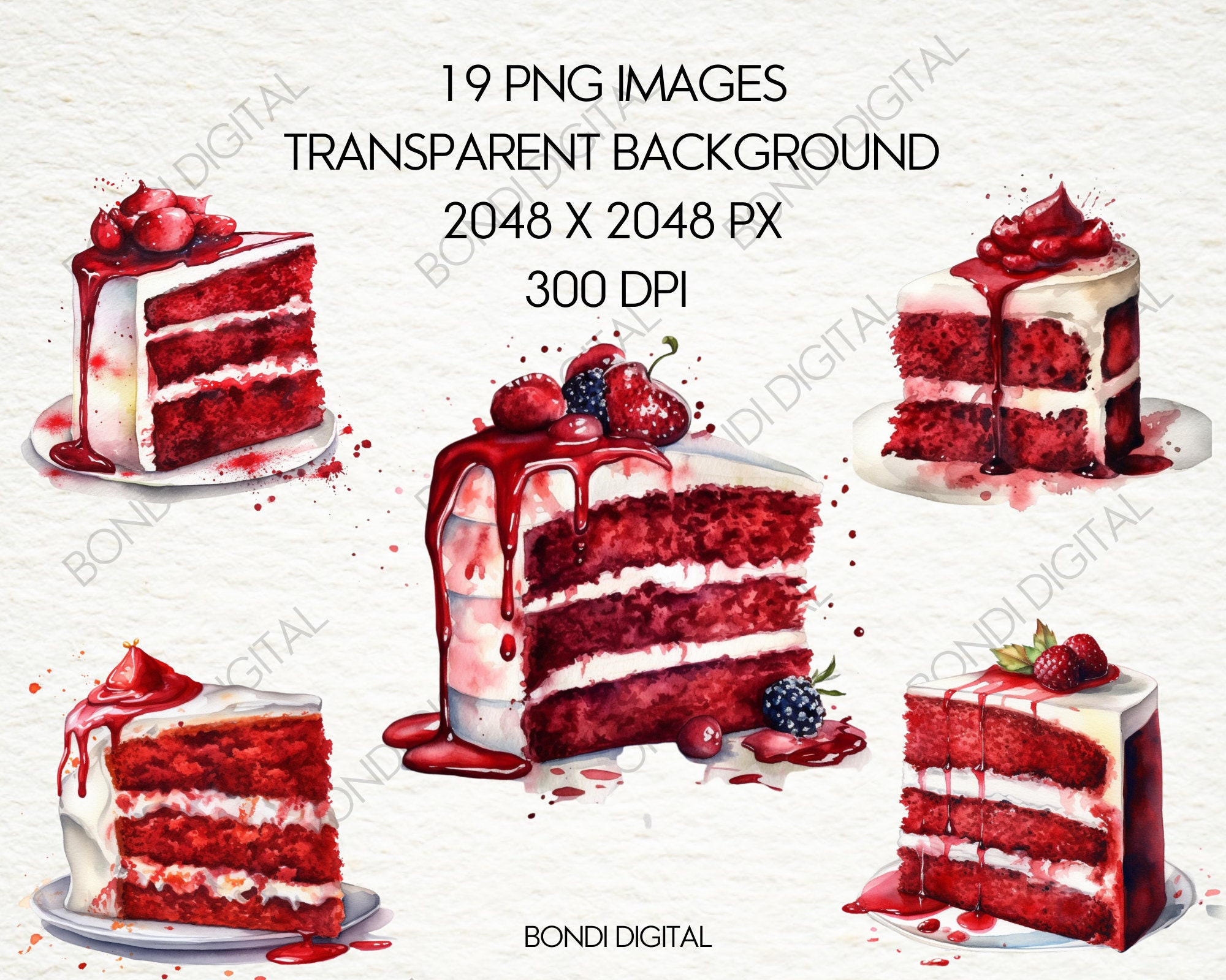 Watercolor Red Velvet Cake Clipart | PNG Format for Commercial Use ...