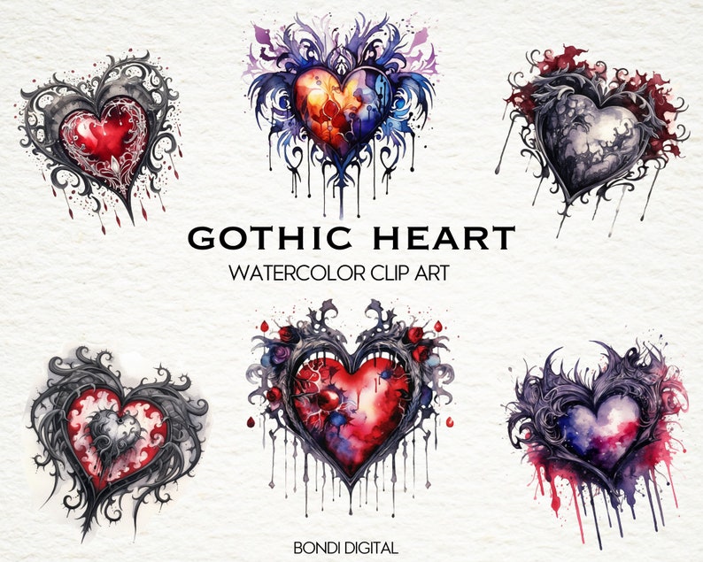 Watercolor Gothic Heart Clipart PNG Format for Commercial Use, Instant ...