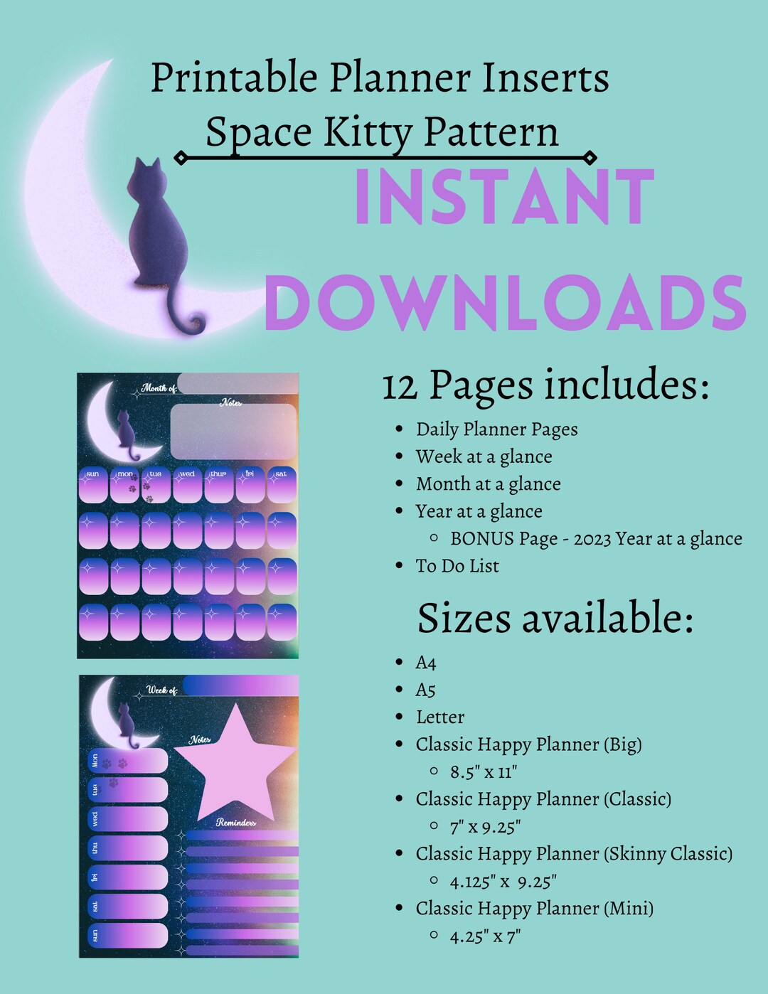 Space Kitty Printable Planner Insert Pages - Etsy