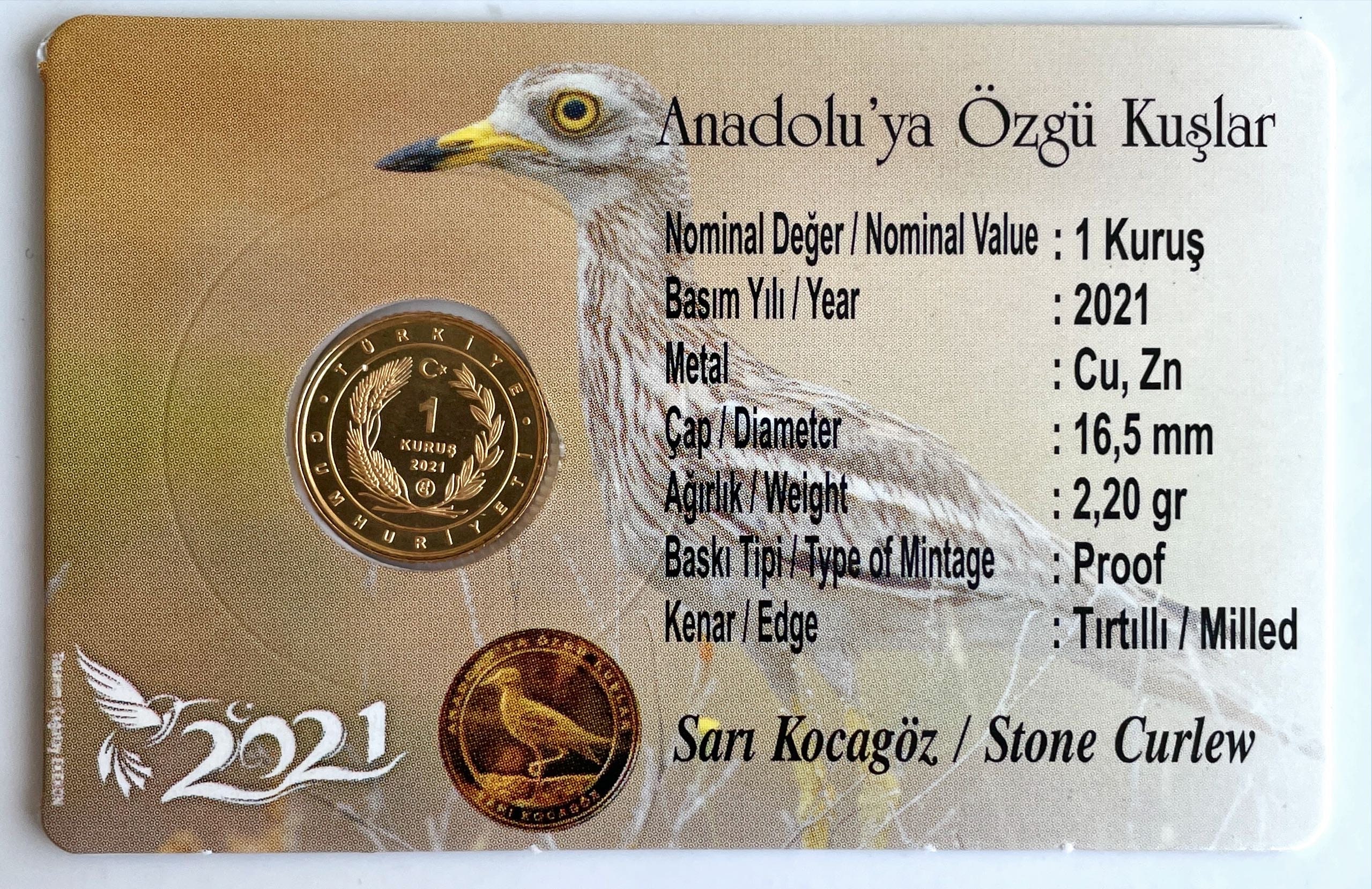 Turkey Turkiye 1 Kurus 2021 Native Birds of Anatolia - Stone Curlew ...