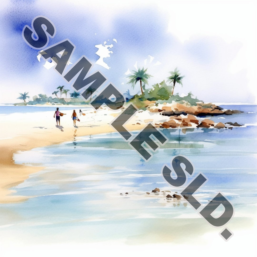 Watercolor Beach Clipart, High Quality Jpgs, Commercial Use, Instant ...