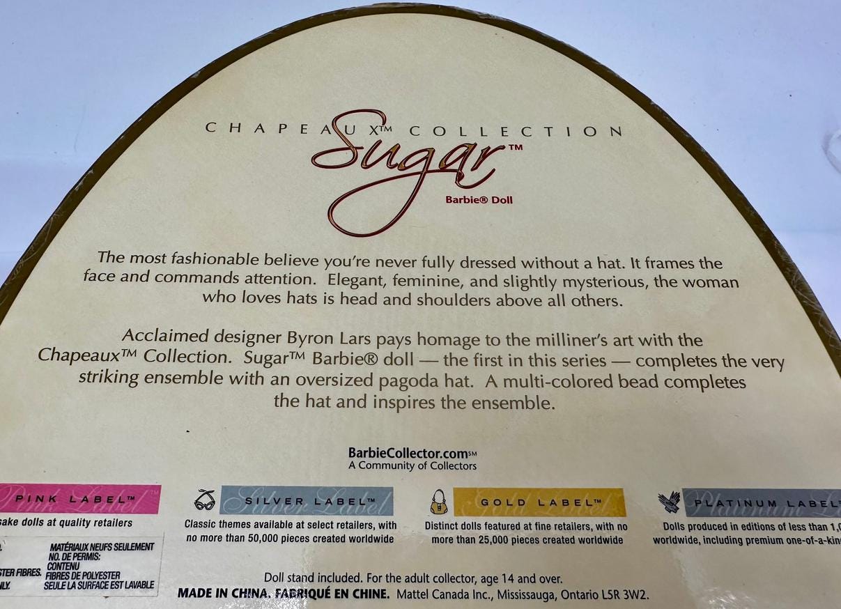 Mattel - Barbie Doll - Byron Lars - Sugar Barbie - Chapeaux Collection ...
