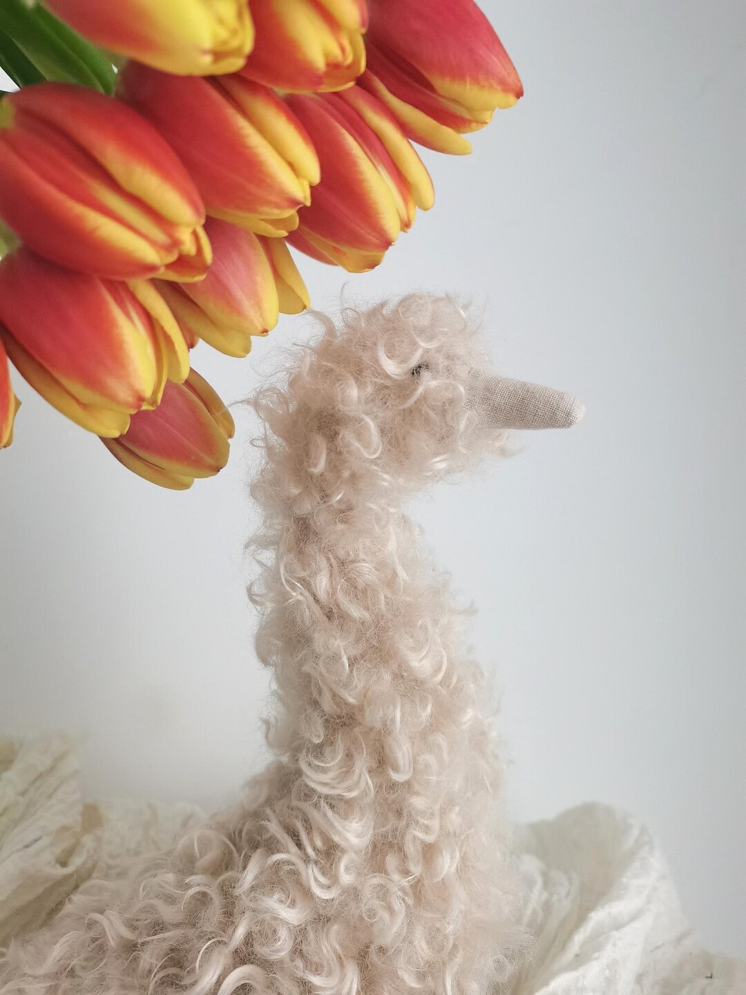 Fluffy Beige Goose Toy, Furry Goose Plusie, Curly Beige Soft Flush Toy ...