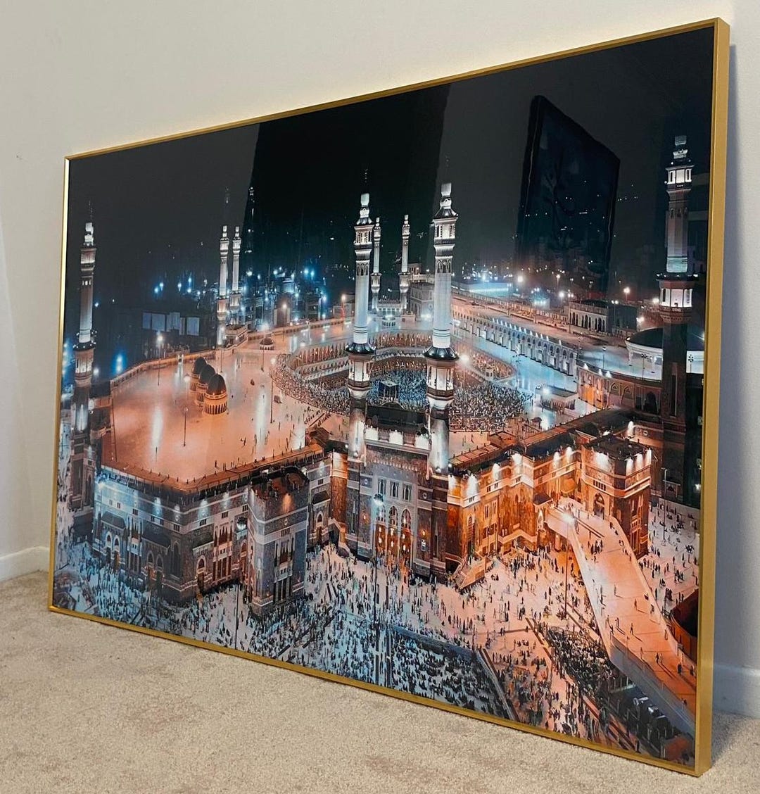 Kaaba Wall Art in Porcelain Glass With Titanium Gold Frame Elegant ...