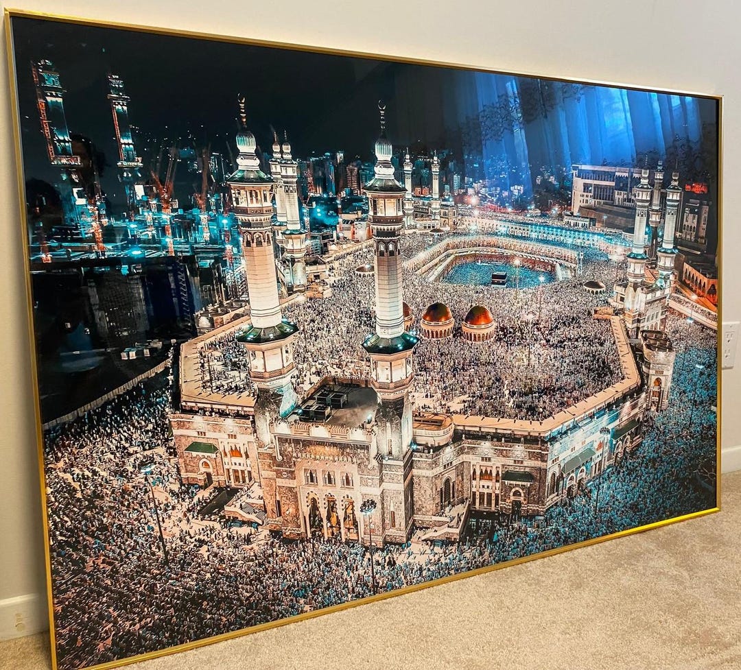 Porcelain Glass Kaaba Wall Art With Titanium Gold Frame Elegant Islamic ...