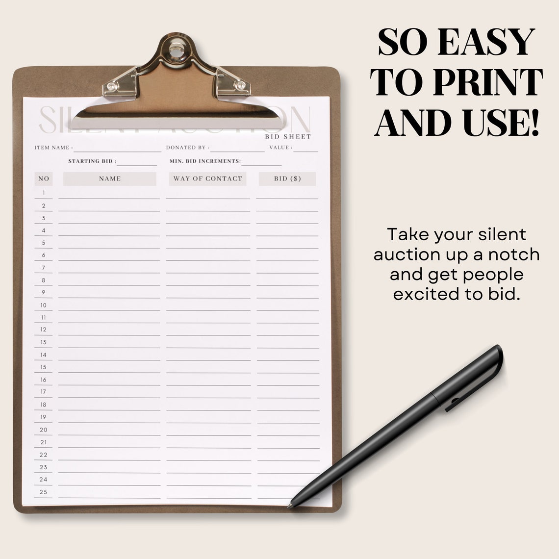 Printable Silent Auction Bid Sheet Bidding Sheet, Silent Auction Bid ...