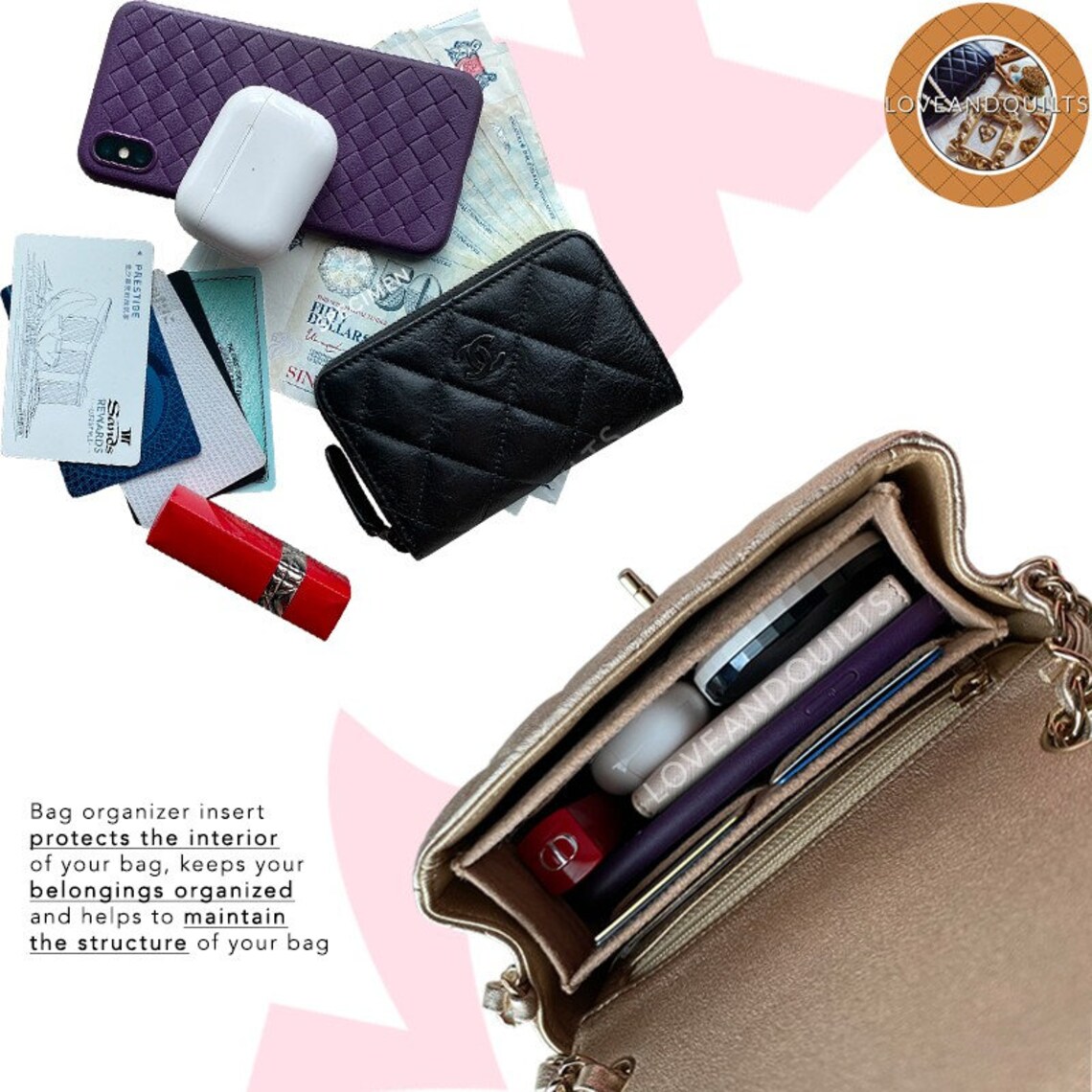 Chanel Mini Square Rectangular Bag Organizer Bag Insert Bag Shaper Bag ...