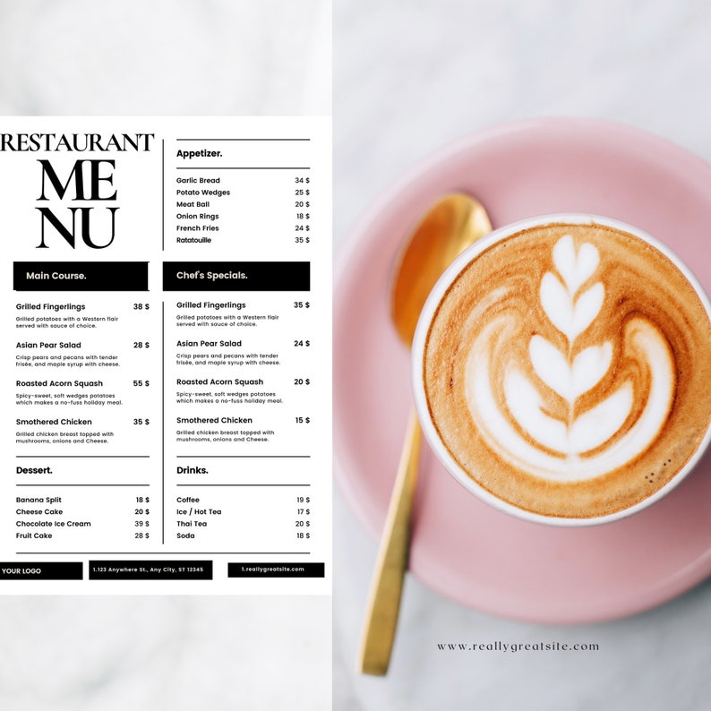 Restaurant Menu Template Food Menu Template Editable - Etsy