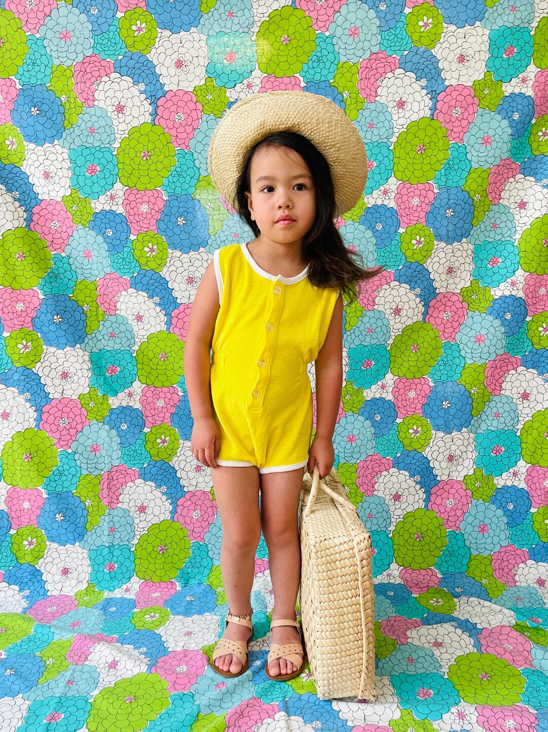 Yellow Toddler/ Kids Terry Cloth Summer Romper - Yellow Girls Retro ...