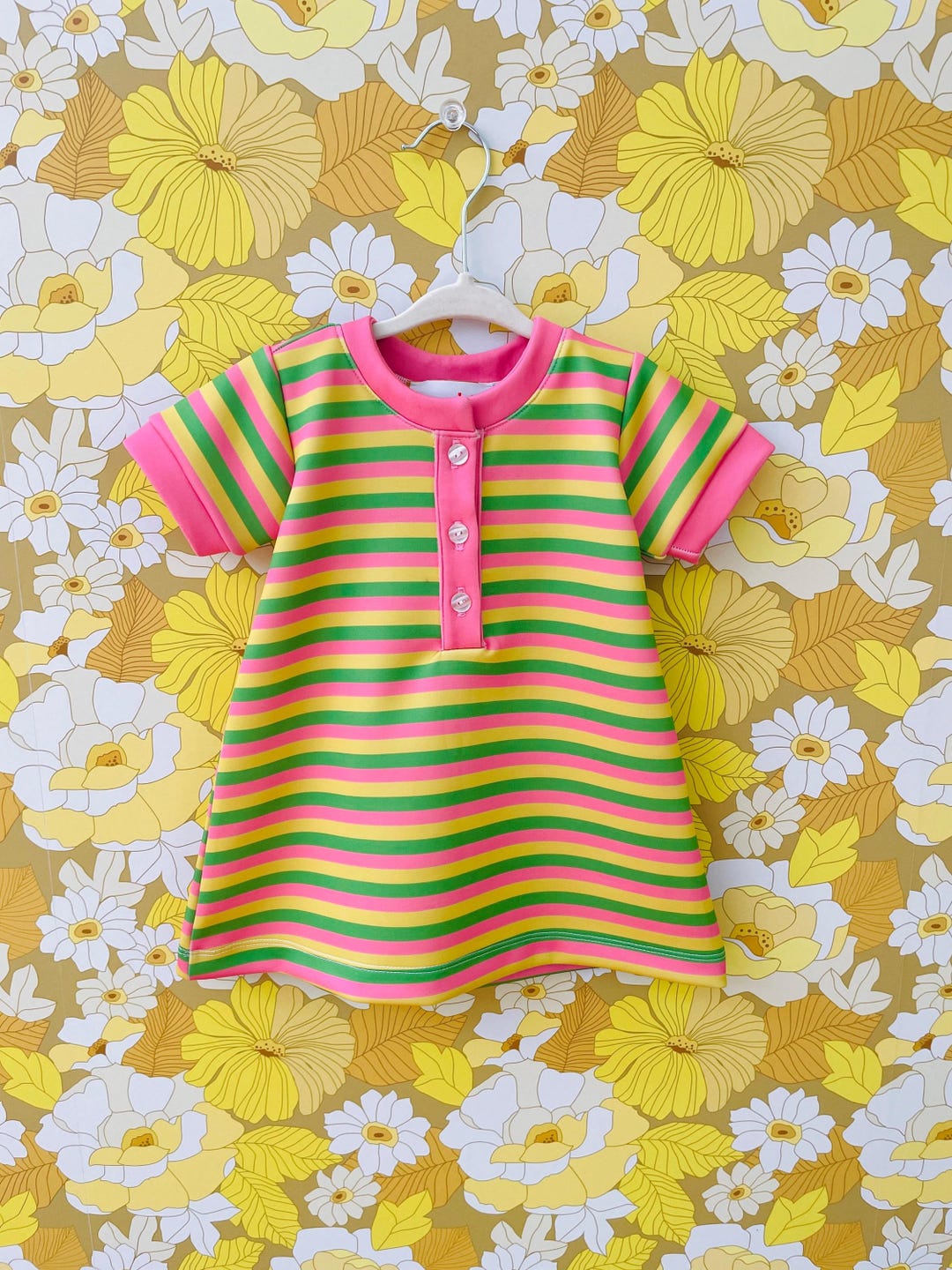 Vintage Inspired Girls Shift Dress Green/pink/yellow Stripe Retro ...