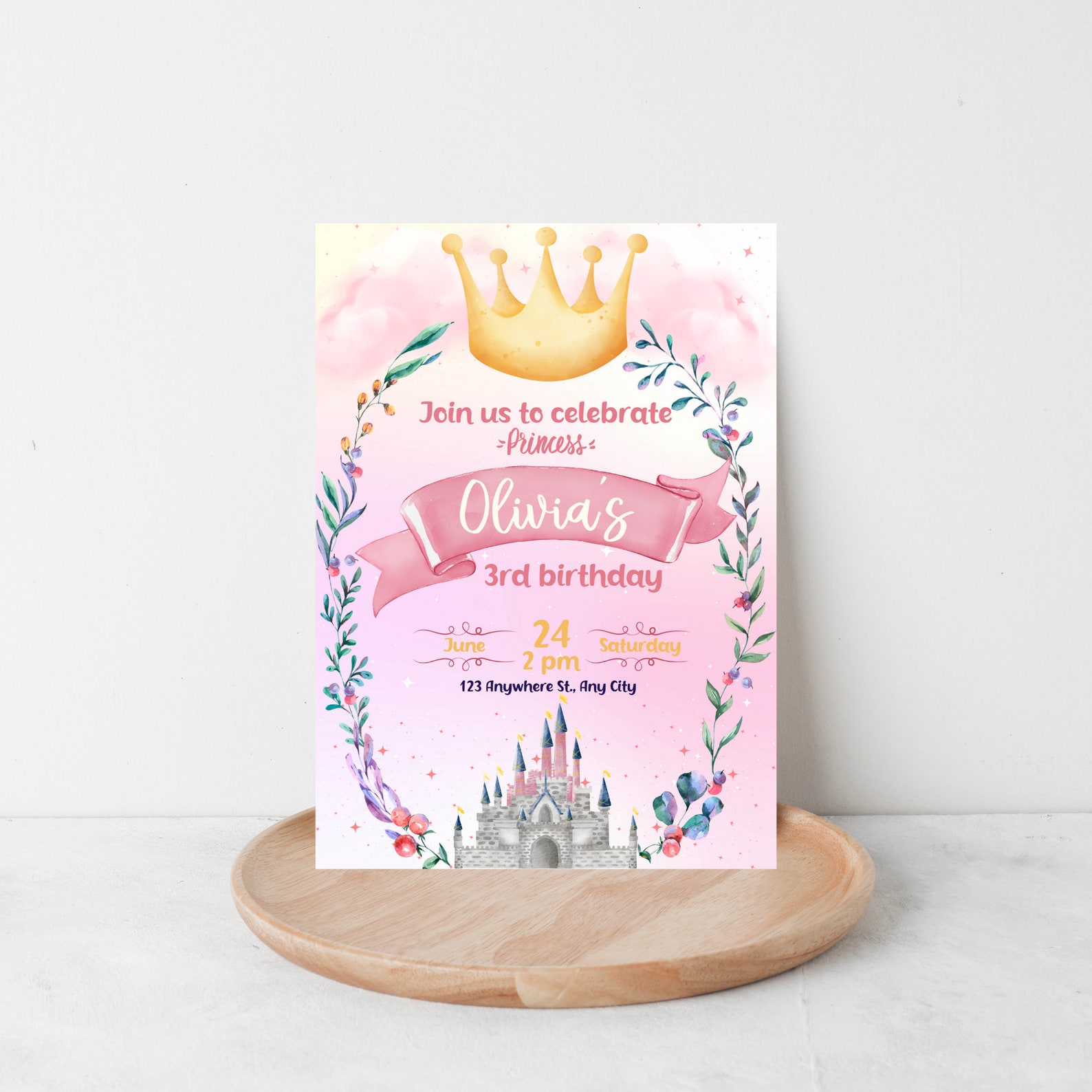Pink Princess Birthday Invitation Card Template Printable ...