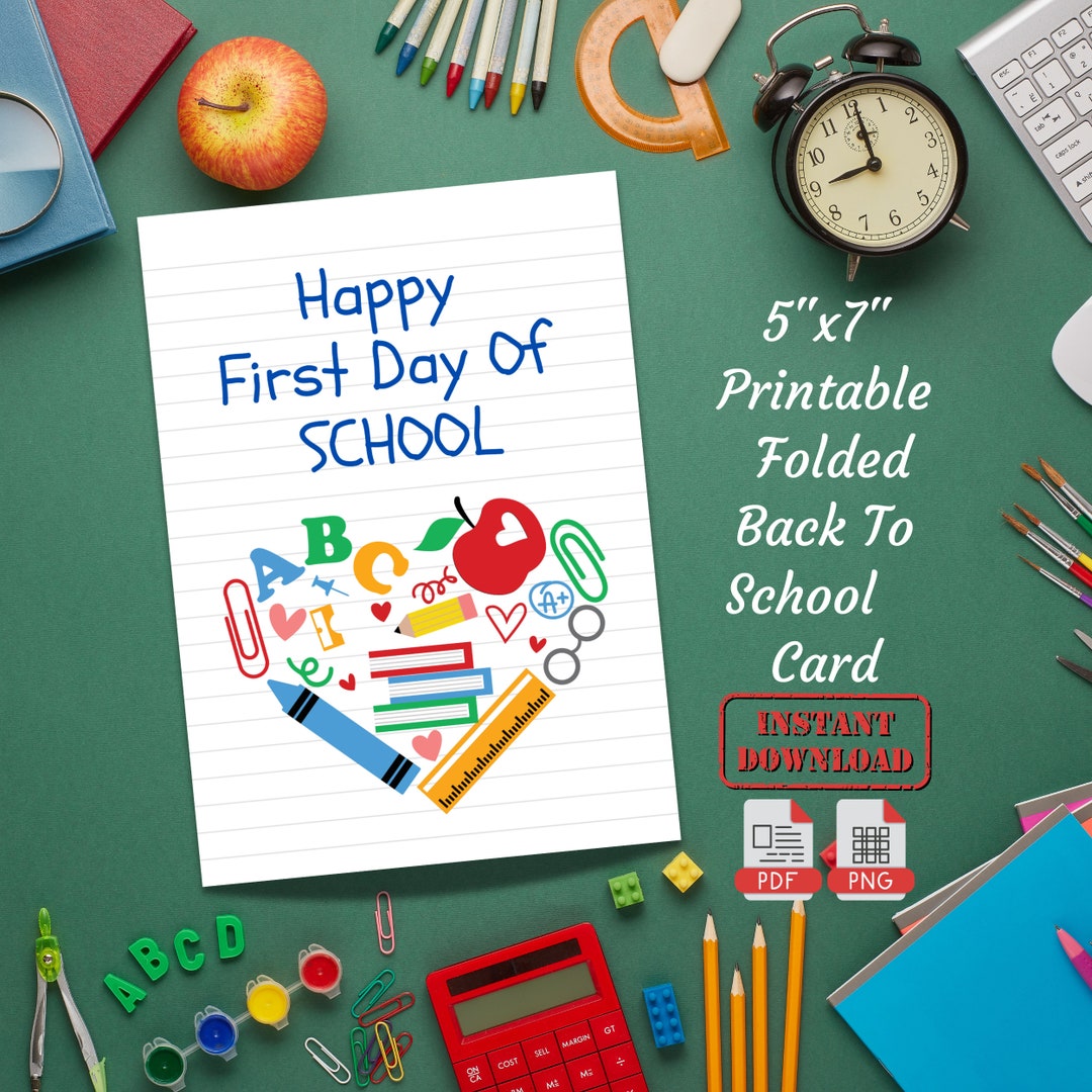 Happy First Day of School Folded Greeting Card Printable Back to School ...