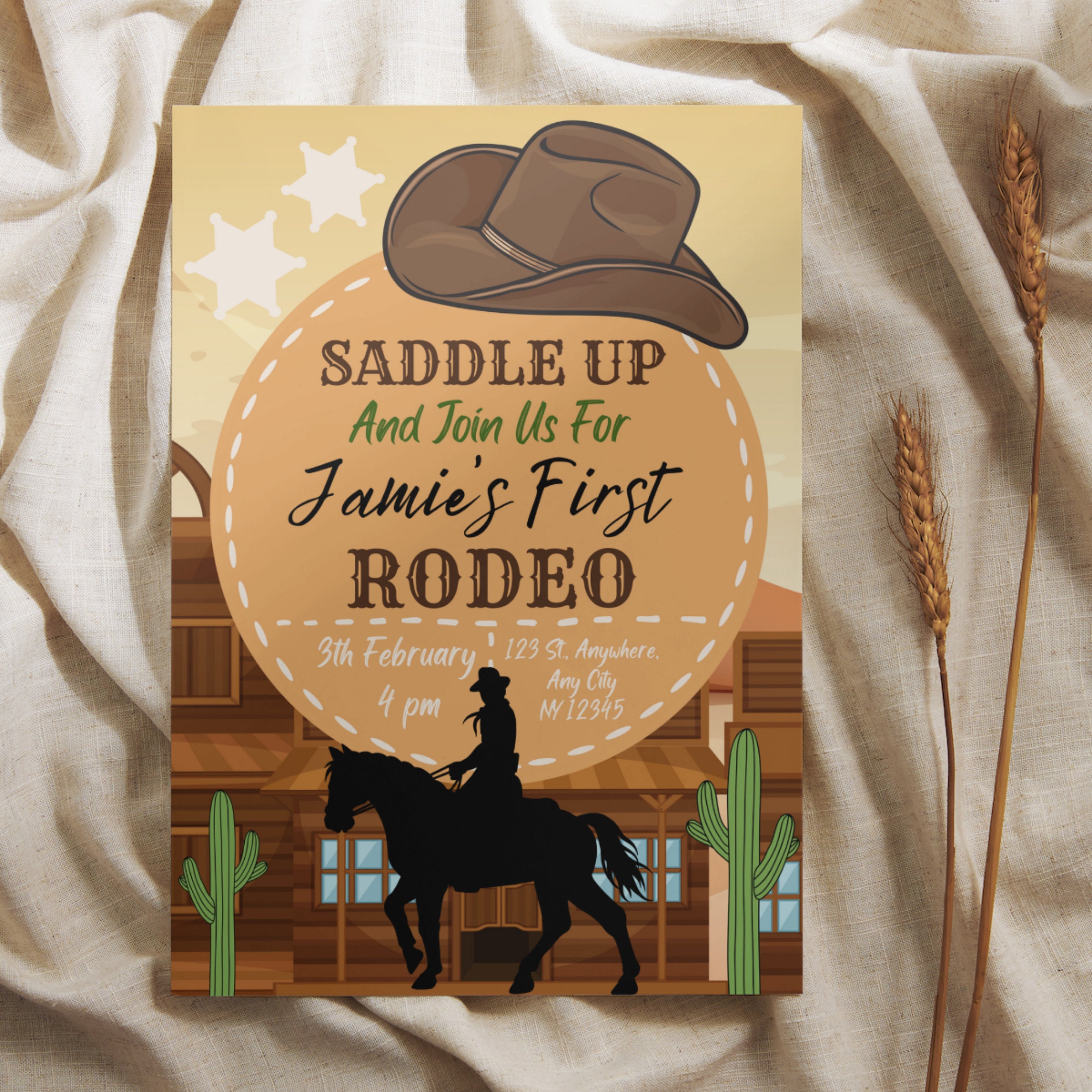 My First Rodeo Birthday Party Invitation Card Template Editable ...