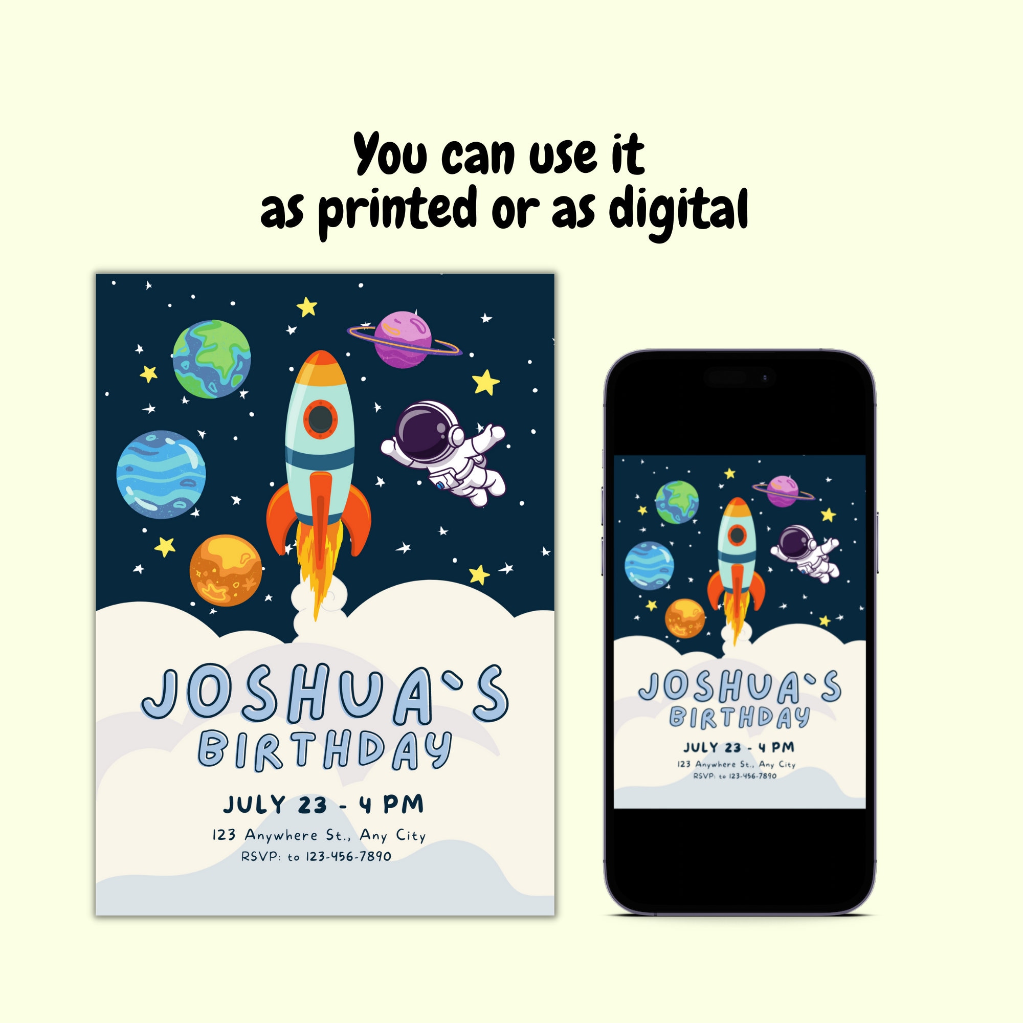 Outer Space Birthday Party Invitation Card Template Editable and ...