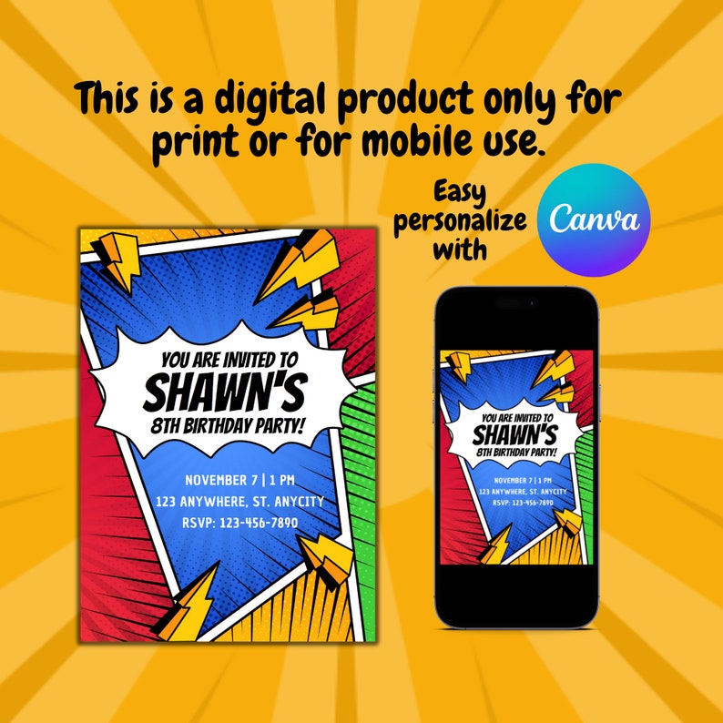 Editable & Printable Marvel Birthday Party Invitation and Thank You Tag ...