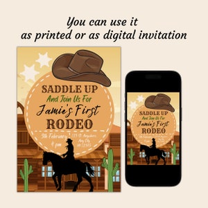 My First Rodeo Birthday Party Invitation Card Template | Editable ...