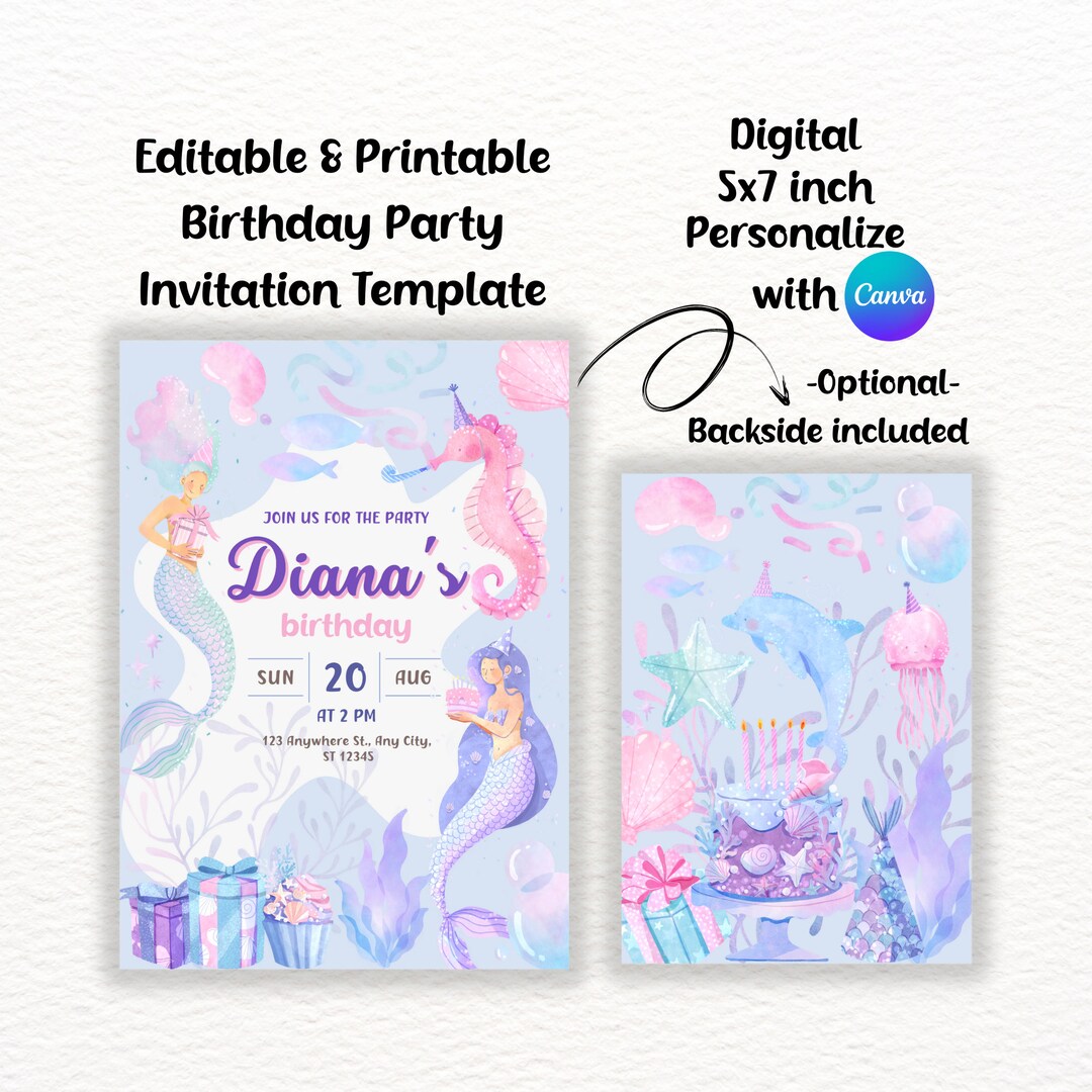 Mermaid Birthday Party Invitation Template | Editable & Printable ...