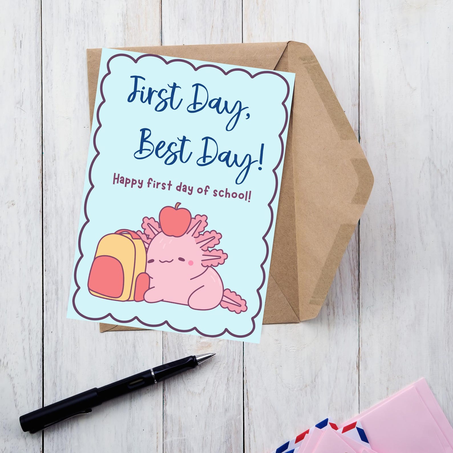 Printable Axolotl Back to School Folded Gift Card Printable First Day ...