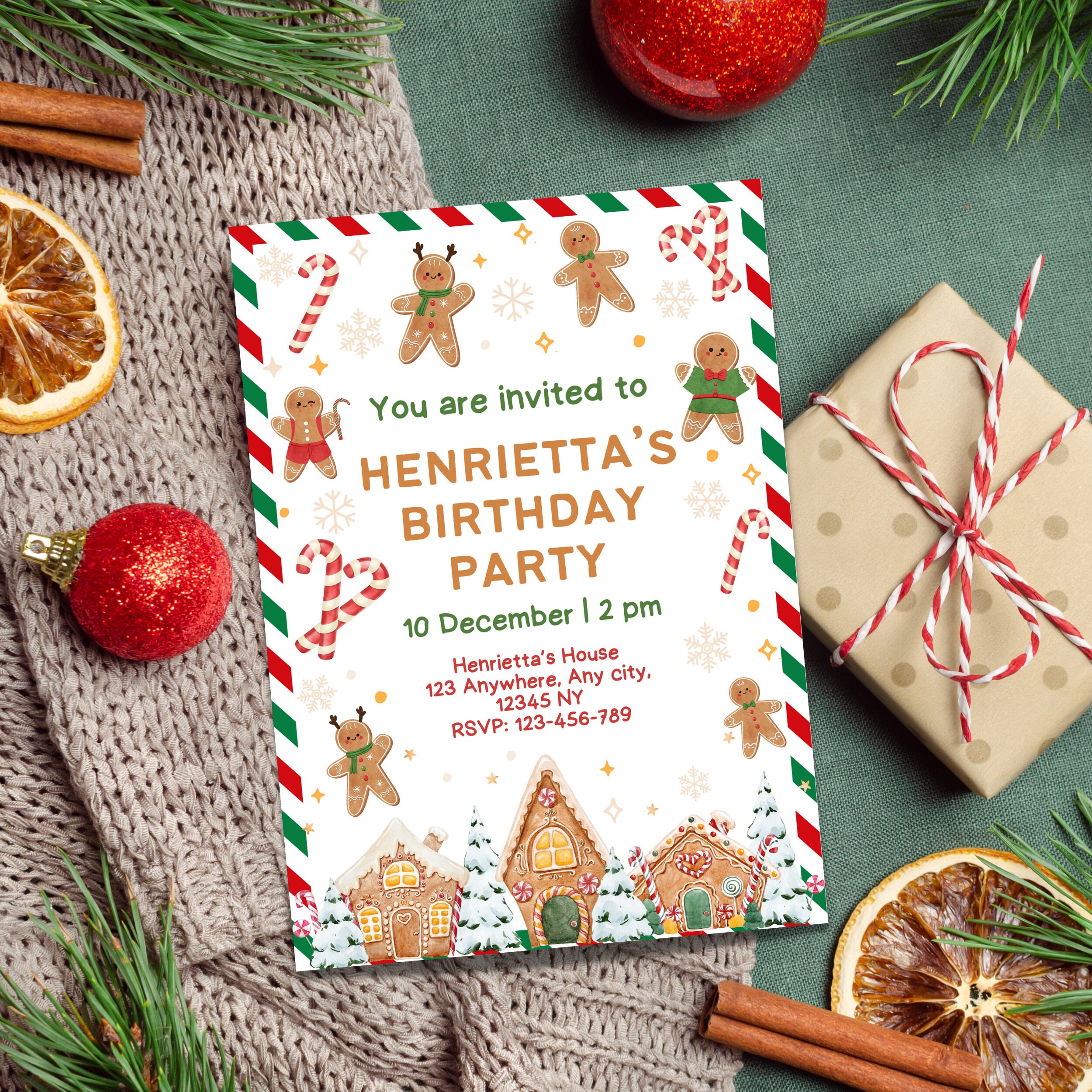 Gingerbread Man Birthday Party Invitation Card Canva Template Editable ...
