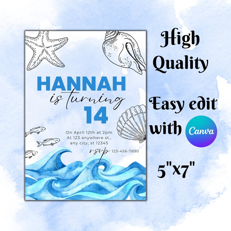 Ocean Birthday Invitation Template: Editable 5x7 Card (digital) - Etsy