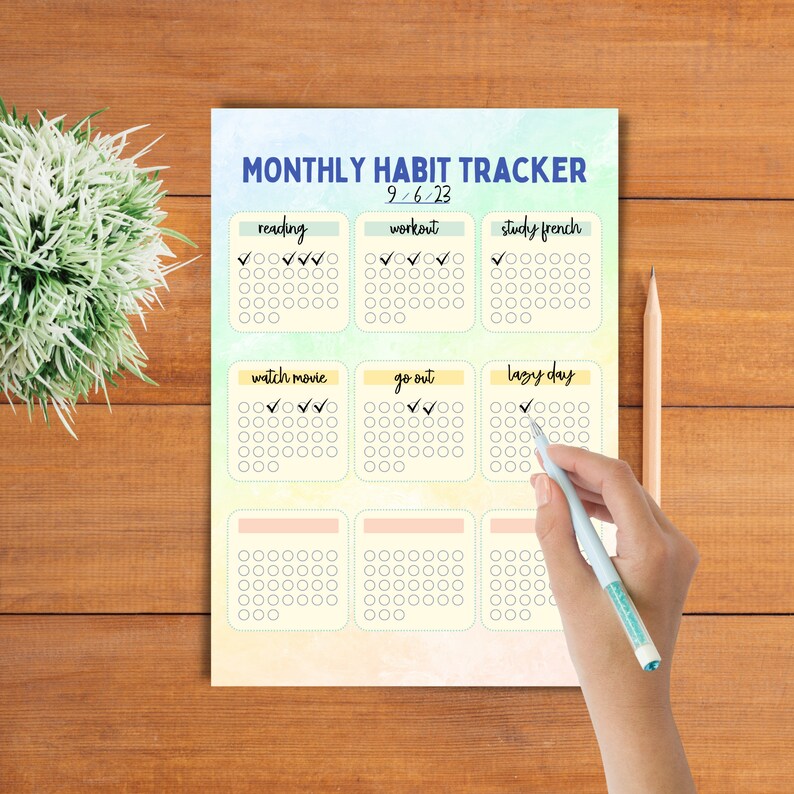 Daily Planner and Monthly Habit Tracker Printable Daily Planner Undated ...